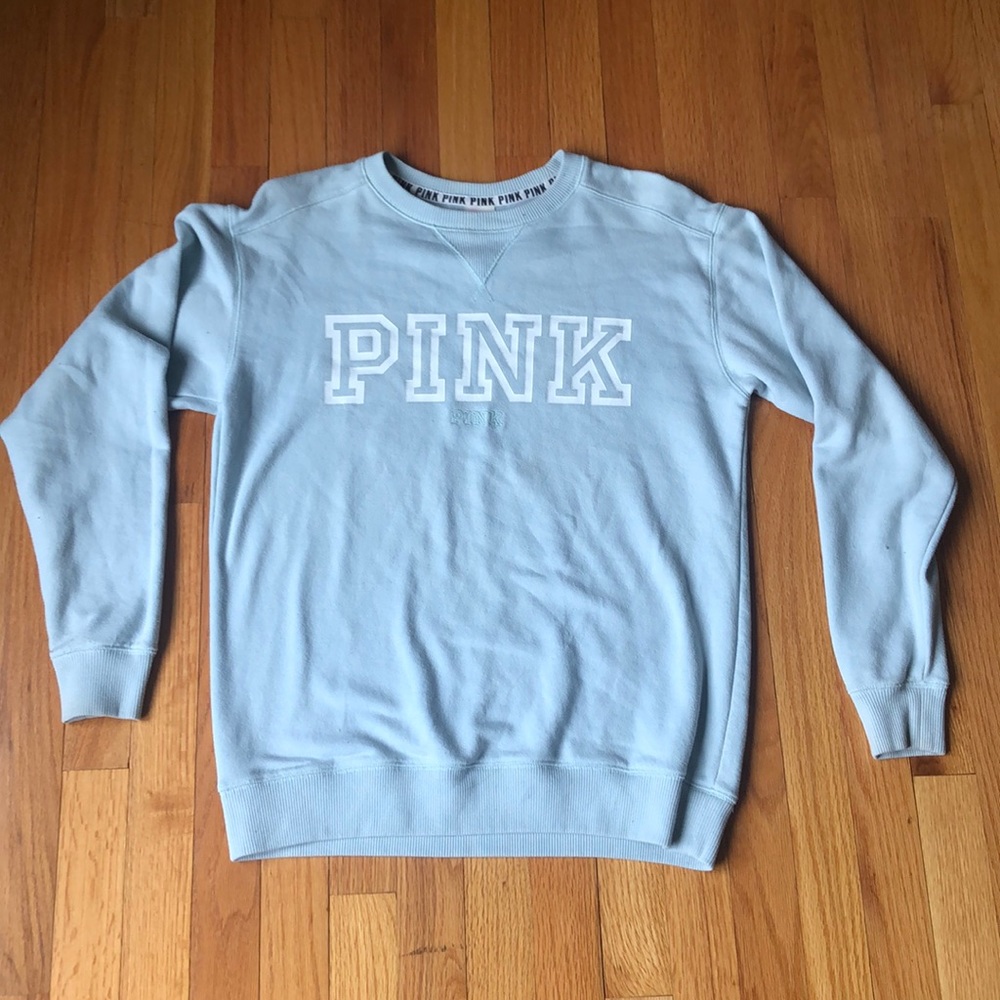 Oversized Light Blue Victoria Secret Pink Crewneck - Gem